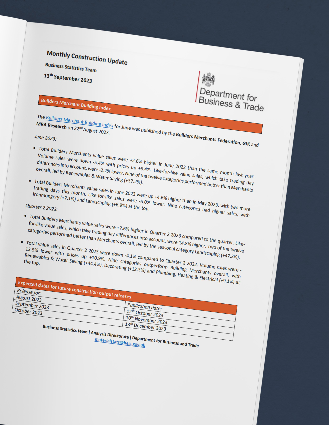 September Construction Update from the Department for Business & Trade ...